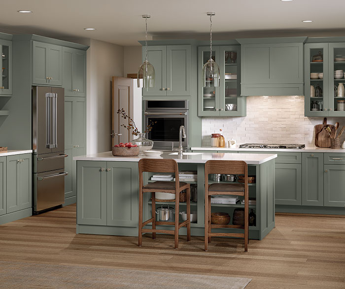 Green Toned Transitional Kitchen Cabinets - Schrock Cabinetry