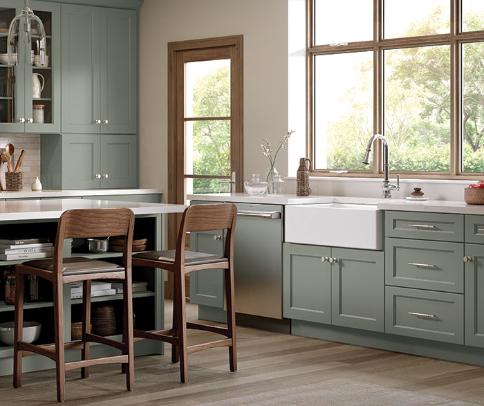 Green Toned Transitional Kitchen Cabinets - Schrock Cabinetry